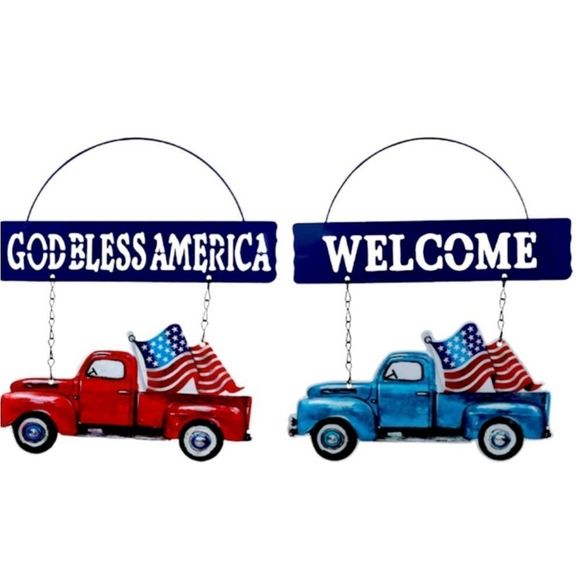 Accents | Welcomesign God Bless America Metal Flagtruck Sign Red White ...